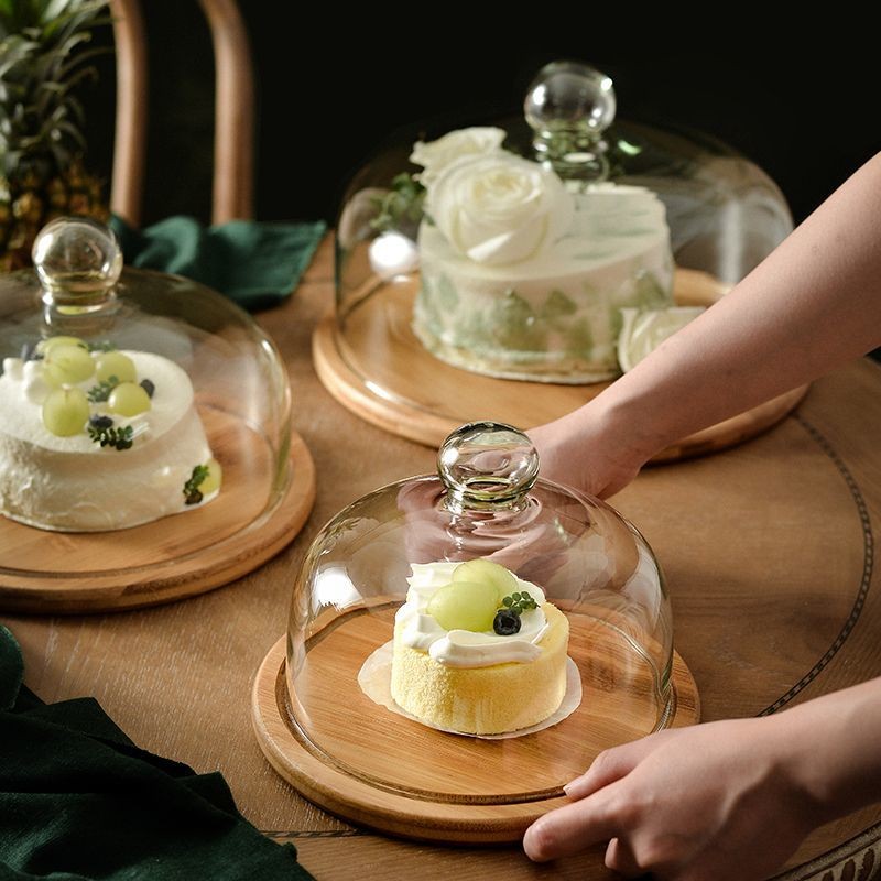 Cake Display Stand Fruit Plate with Lid Food Glass Cover Transparent ...