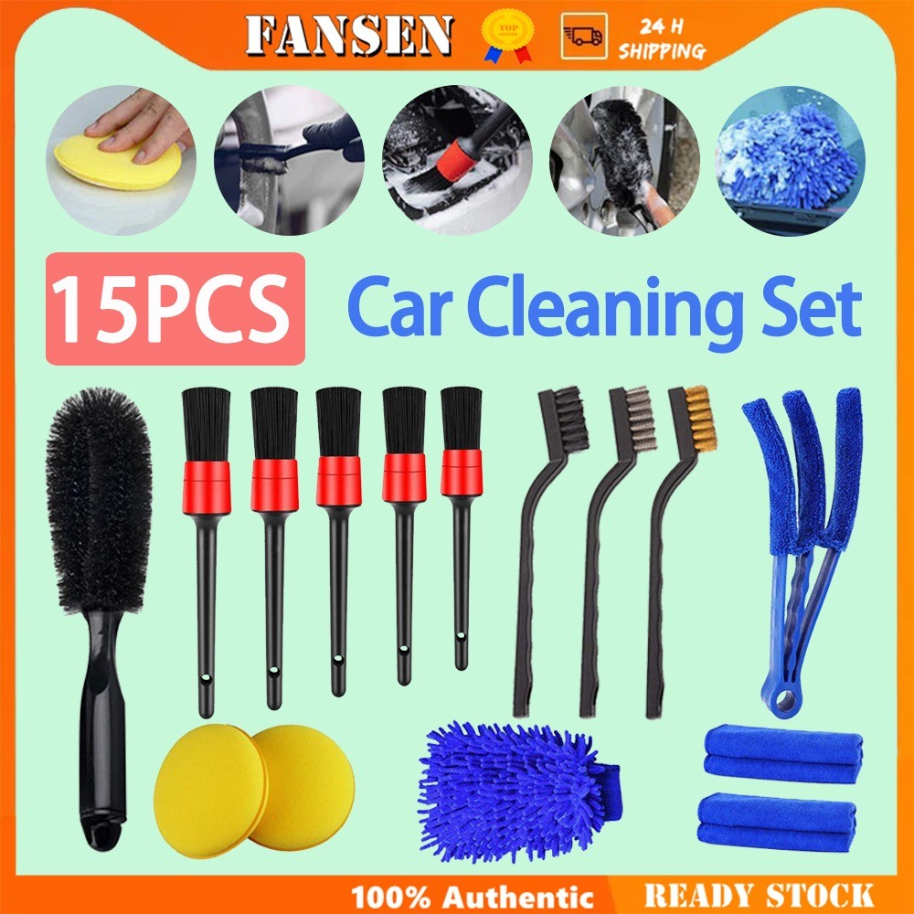 15 in 1 Car Brush Set Auto Detailing Cleaning Kit Wheels Rim Dashboard ...