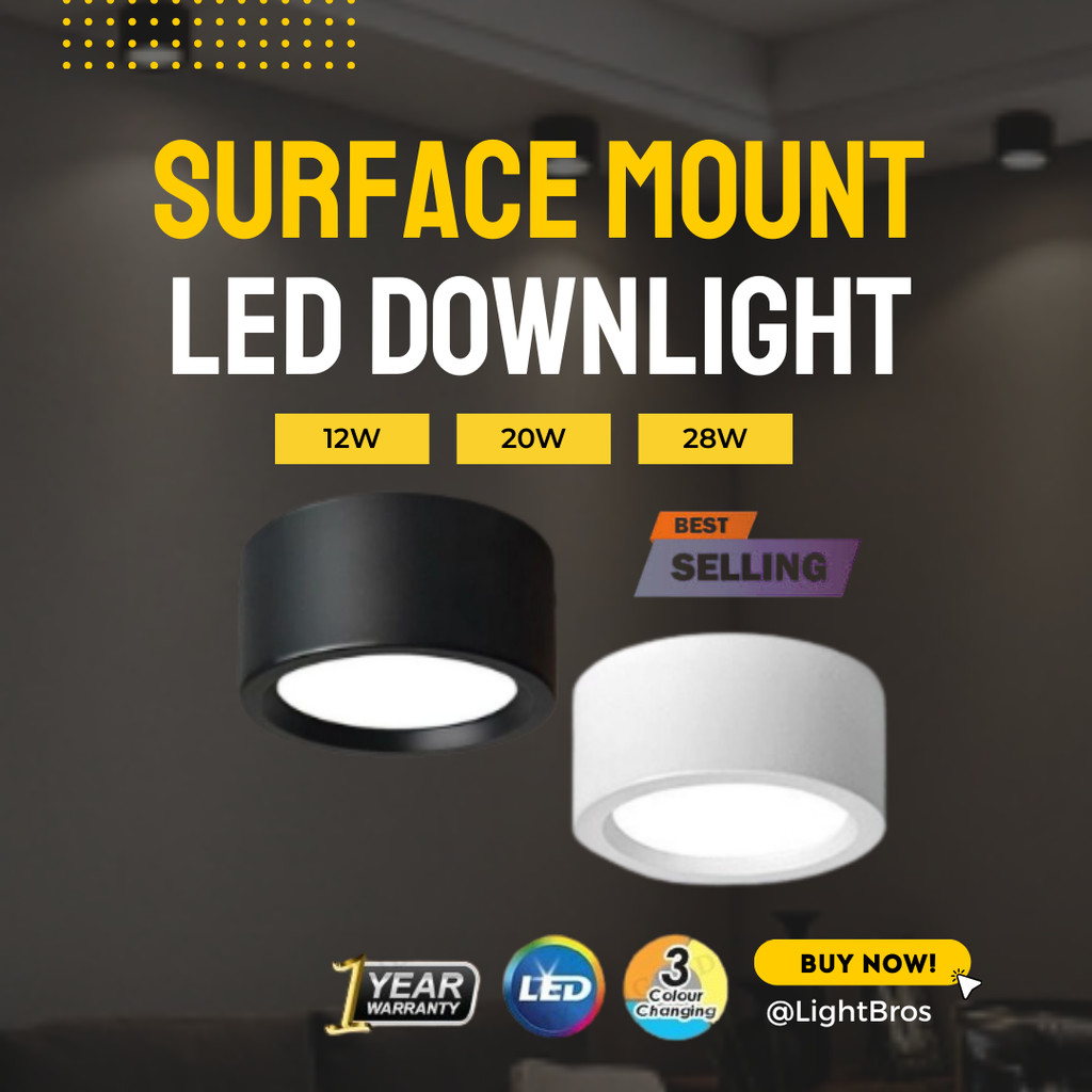 12W/20W/28W 4″/5.5″/7″ BLACK/WHITE LED SURFACE DOWNLIGHT LAMPU LED ...