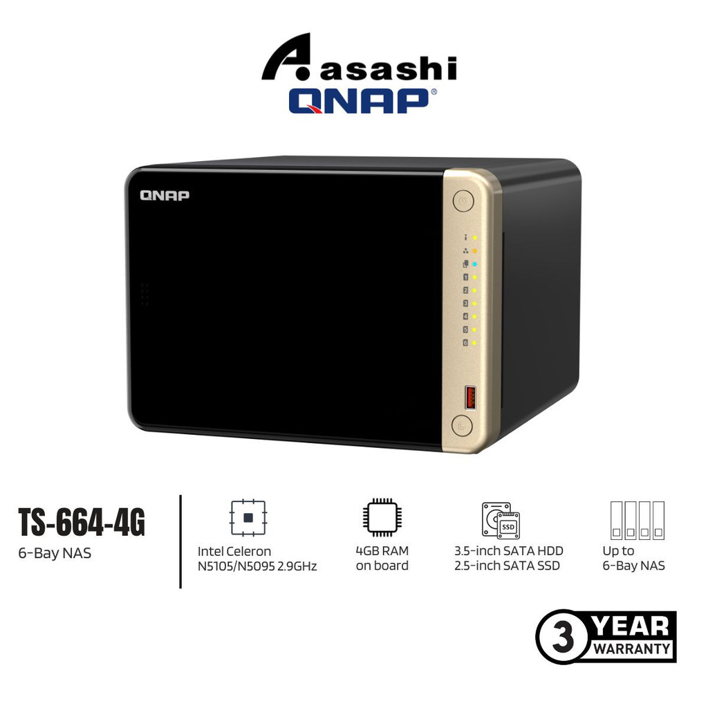 Qnap TS-664-4G 6- Bay NAS Storage (Intel Celeron N5105/N5095 Burst up ...