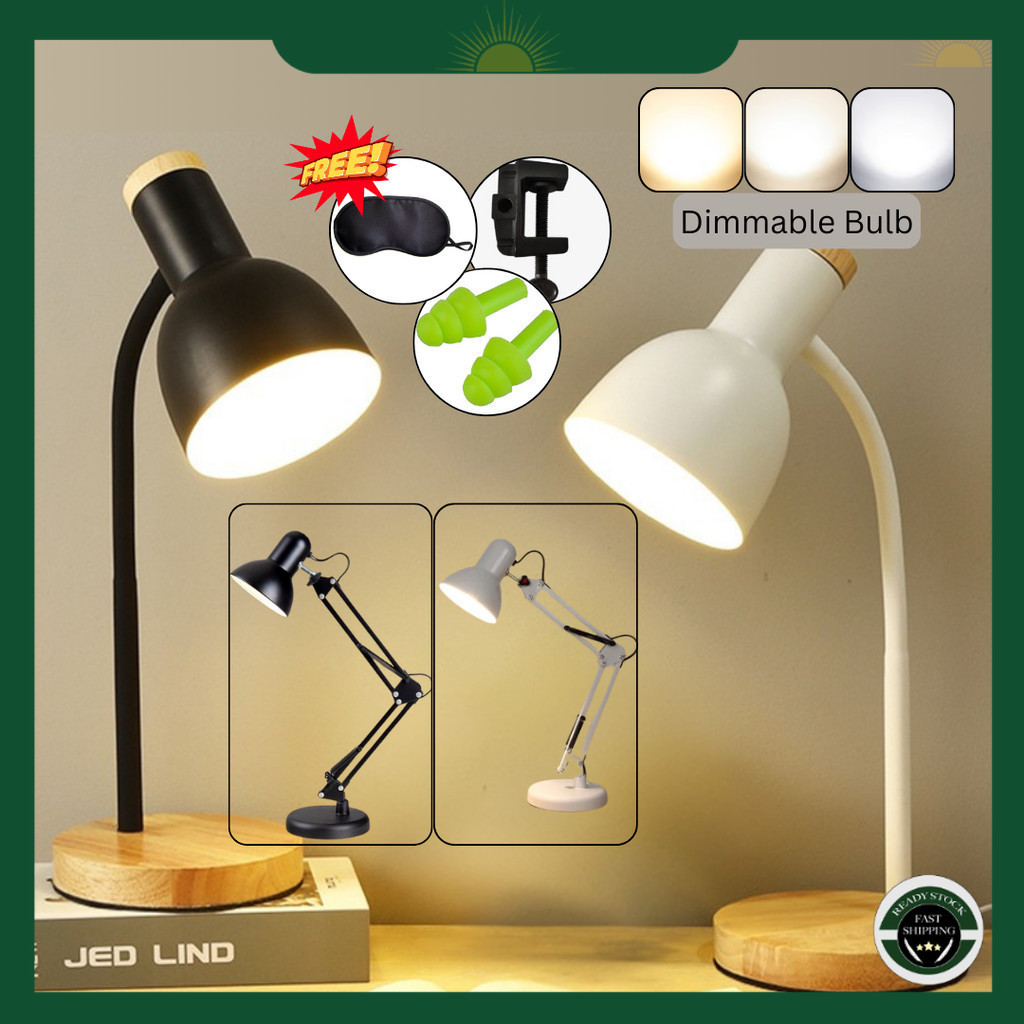 [Nordic Table Lamp] LED 2 Pin Plug Desk Lamp Dimmable 360° Rotatable ...