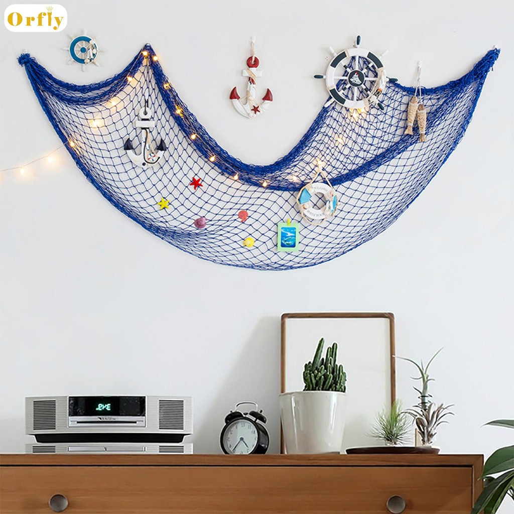 Marine Wall Mounted Fishing Net Wall Hanging Hemp Rope Net Wall Decor ...