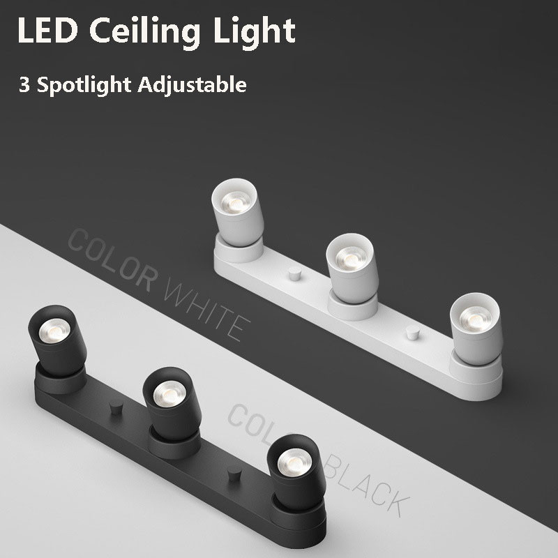 Three-head Ceiling Spotlight 7W*3 White Black Adjustable Lights Surface ...