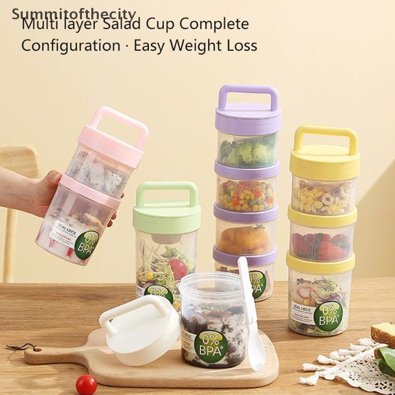 SUM Portable Single/Double Layered Breakfast Cereal Cup With Fork ...