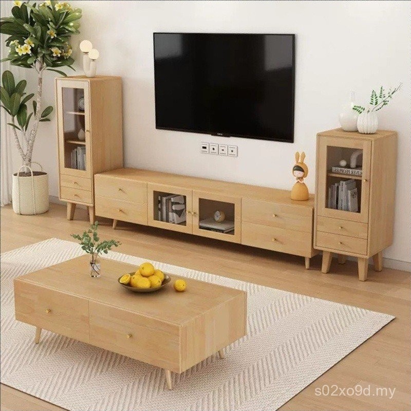 Meja kopi Meja kopi almari televisyen Meja penyimpanan kayu getah ...