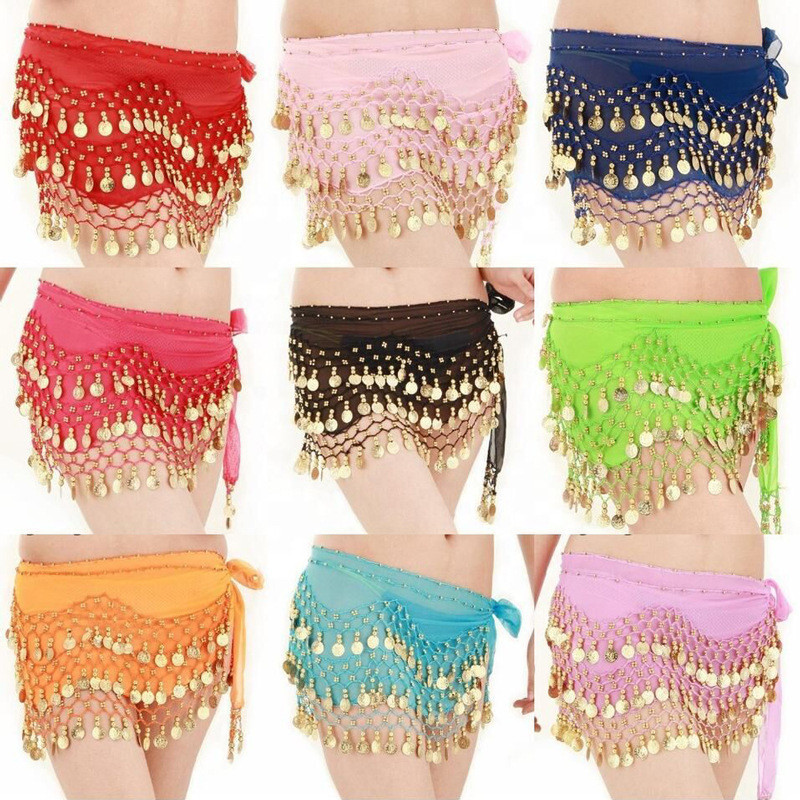 Hanging Coin Belly Dance Waist Chain Chiffon Three-Layer Gold Coin Belt ...
