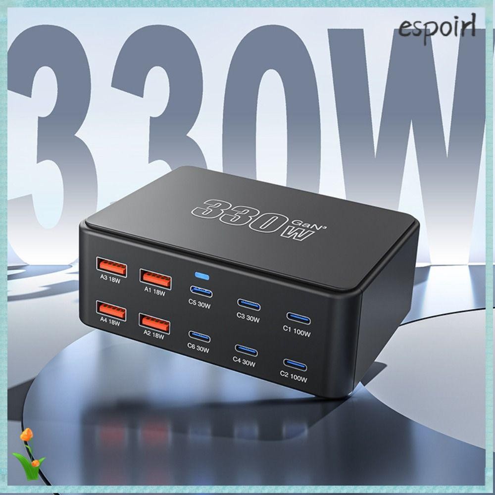 ESPOIR Fast Charger Charging Station, Plastic Black 330W GAN PD, Multifunctional 330W 10 Ports ...