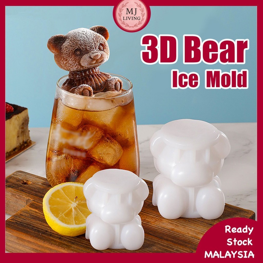 3D Bear Ice Cube Mold Soft Silicone Rose Coffee Milk Tea Baking Jelly ...