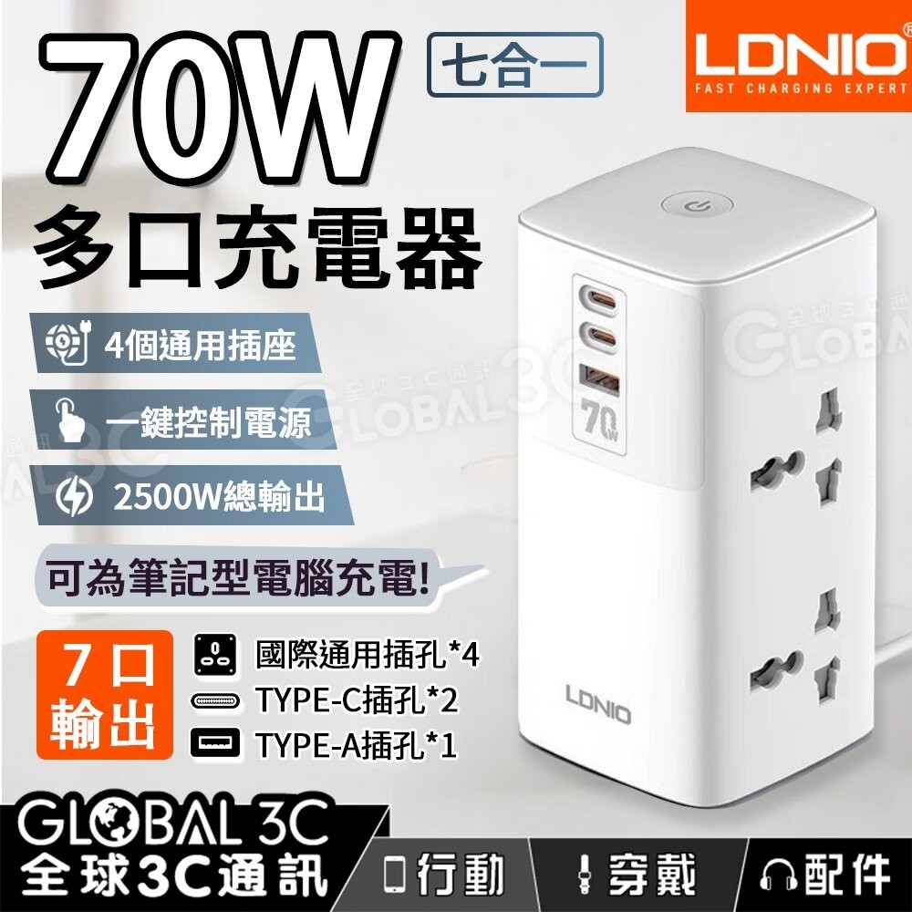 LDNIO 70W Multi-Port Charger 7-Port Output AC 2500W Gallium Nitride GaN ...