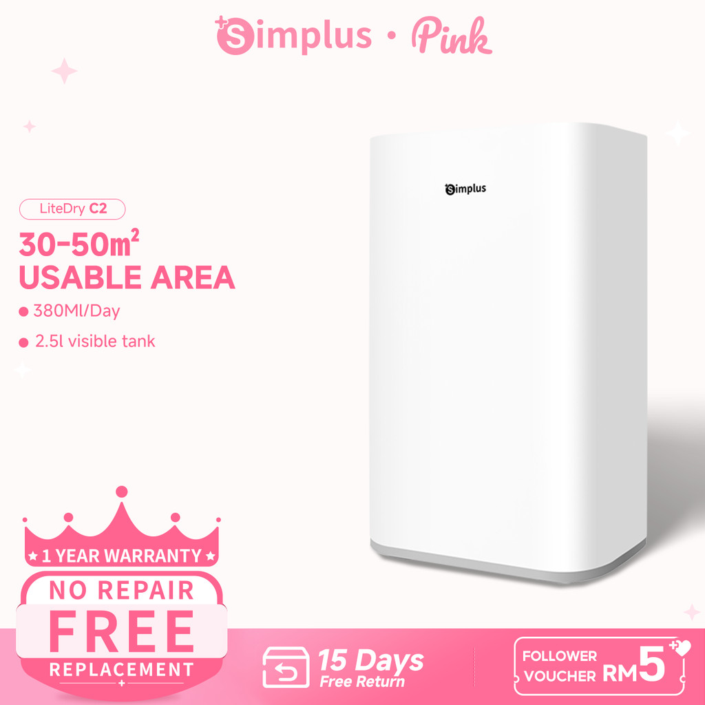 Simplus Pink Dehumidifier 380ml/Day 2.5L Water Tank Dehumication Auto ...