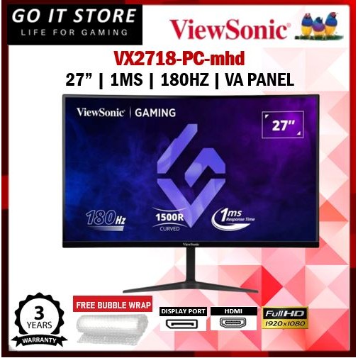 VIEWSONIC VX2718-PC-MHD 27" (27", VA, FHD, 165Hz, 1Ms) CURVED GAMING ...