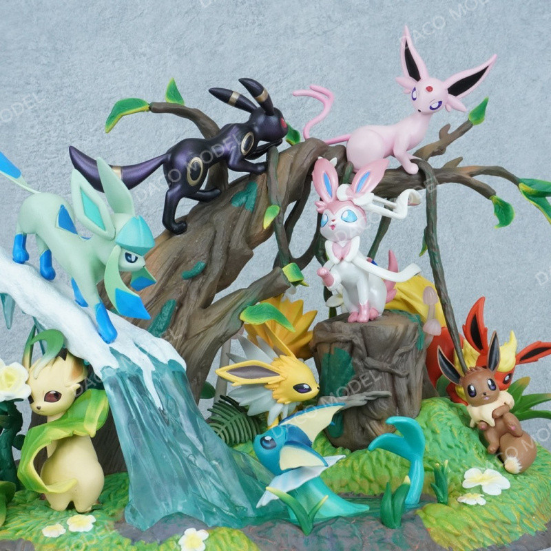 Pokemon Eevee Family Reevee Fairy Flower Fairy Fire Eevee Scene Model ...