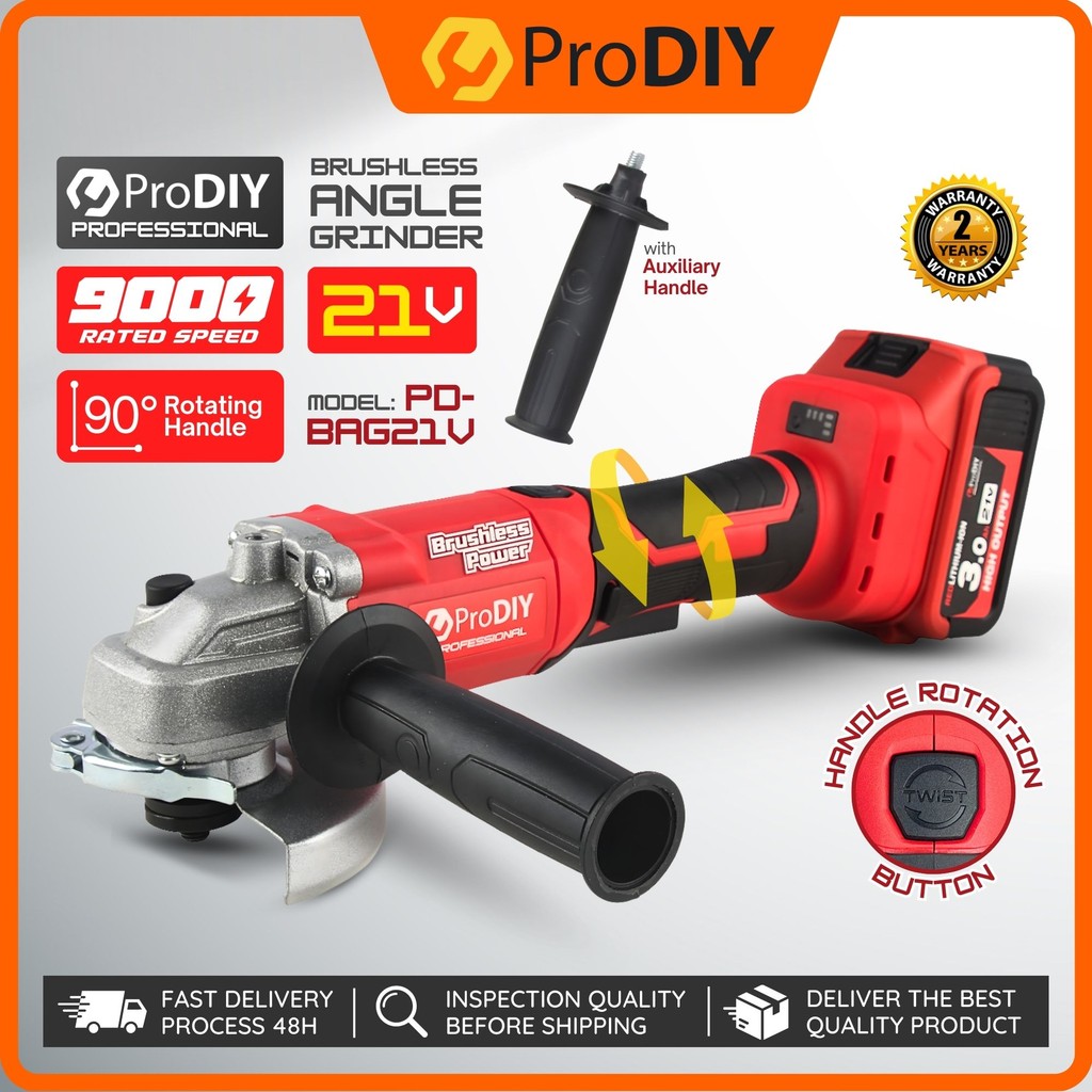 PRODIY RED SERIES 21V Brushless Angle Grinder Cordless 9000RPM ...