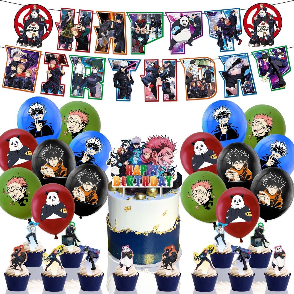 "happy birthday" Party Banner Sets Jujutsu Kaisen Theme Party Latex ...