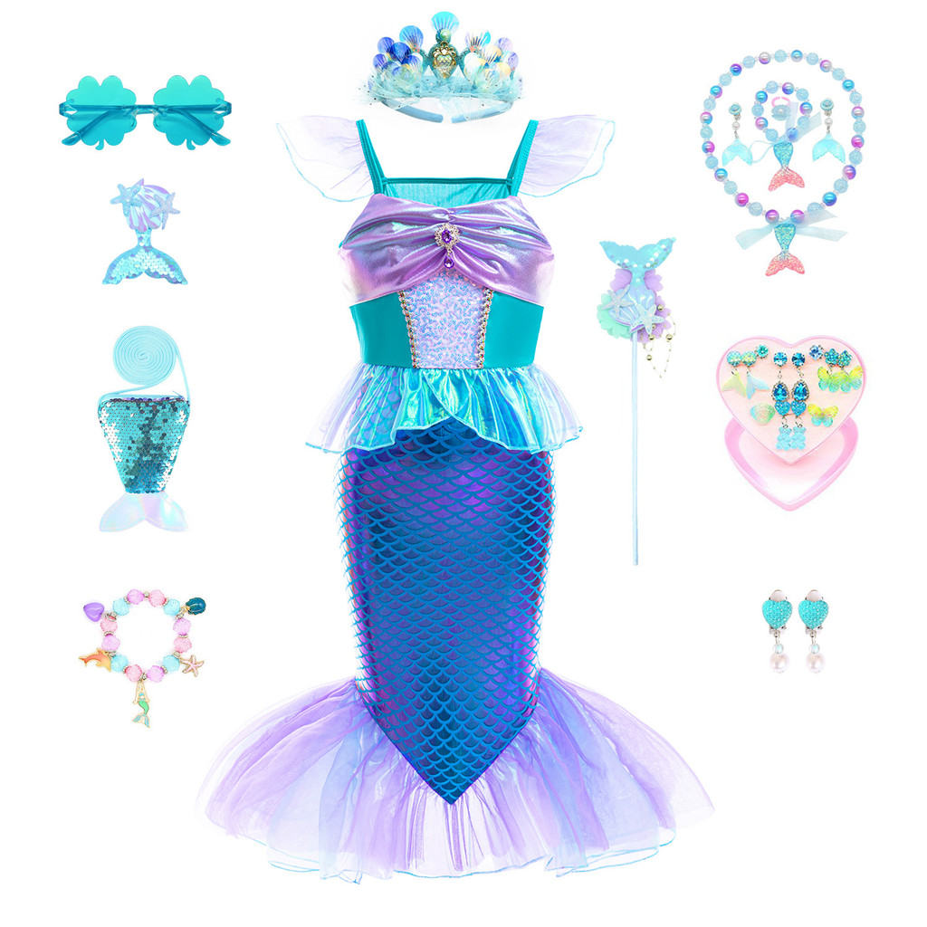Little Girls Mermaid Princess Dress Up Ariel Outfits Birthday Party ...