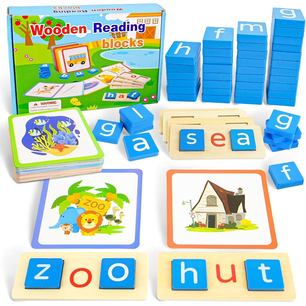 Visual Word Flash Card Kindergarten-Wooden Reading Block, Montessori ...