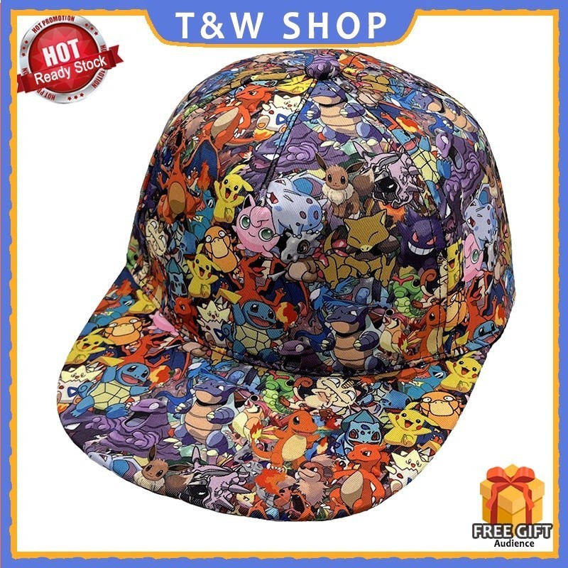 Pokémon Pokémon Hip Hop Baseball Cap Pokemon Pikachu Flat Brim Hat Head ...