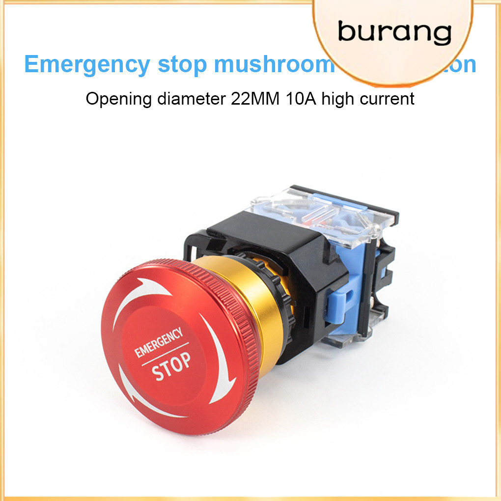 22mm 10A Metal Emergency Stop Pushbutton Switches Self-Locking For Start Emergency Stop Push ...
