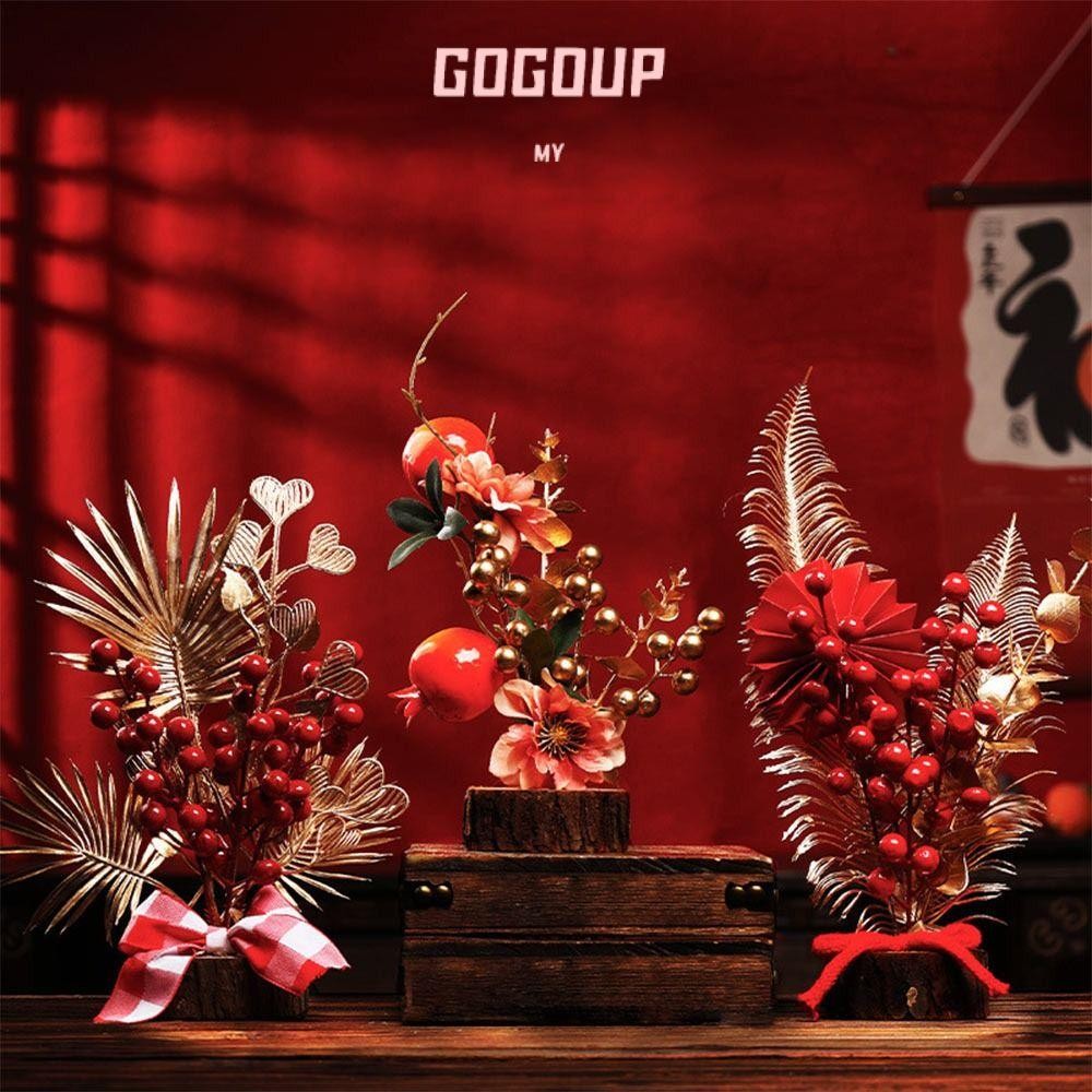 GOGUVO Facai Red Fruits Tree, Chinese Zodiac Snake Plastic & Foam ...