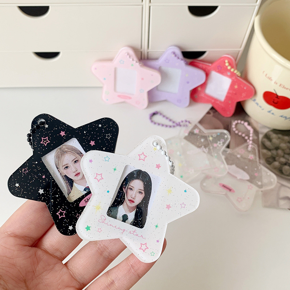 Simple Glitter Pentagram Hard Card Holder Student 1 inch Photo Frame ...