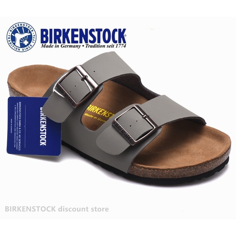 Birkenstock Arizona lelaki/perempuan Classic Cork Frosted kulit kelabu ...