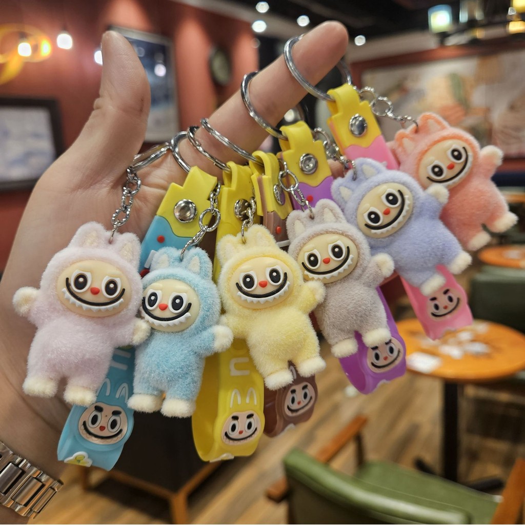 New Flocking labubu Keychain Creative Cute Plush Little Sheep labubu ...