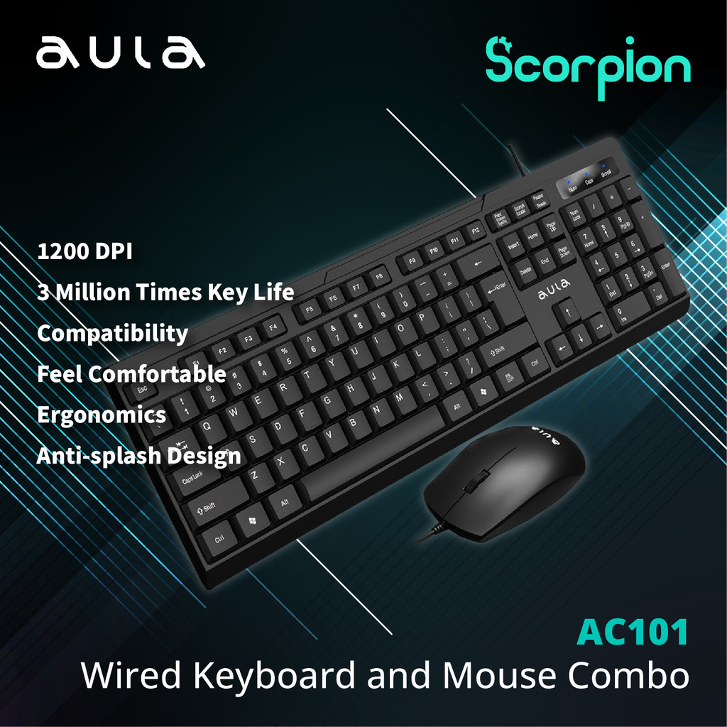 AULA AC101 Wired Keyboard and Mouse Combo | Shopee Malaysia