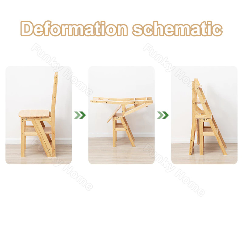 Funky Home-Thickened Solid Wood Ladder Foldable Chair Bamboo Wood/Brown ...