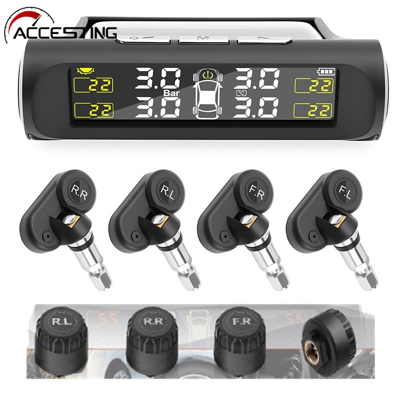 TPMS Wireless HD Solar Charge Car Tire Pressure Alarm Monitor System Display Turn On with ...