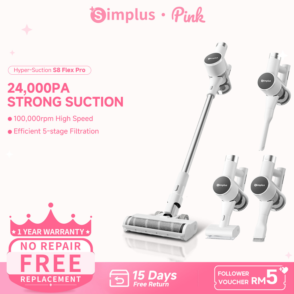 Simplus Pink Vacuum Cleaner Dust Mite Remover 24000Pa Suction 100000rpm ...