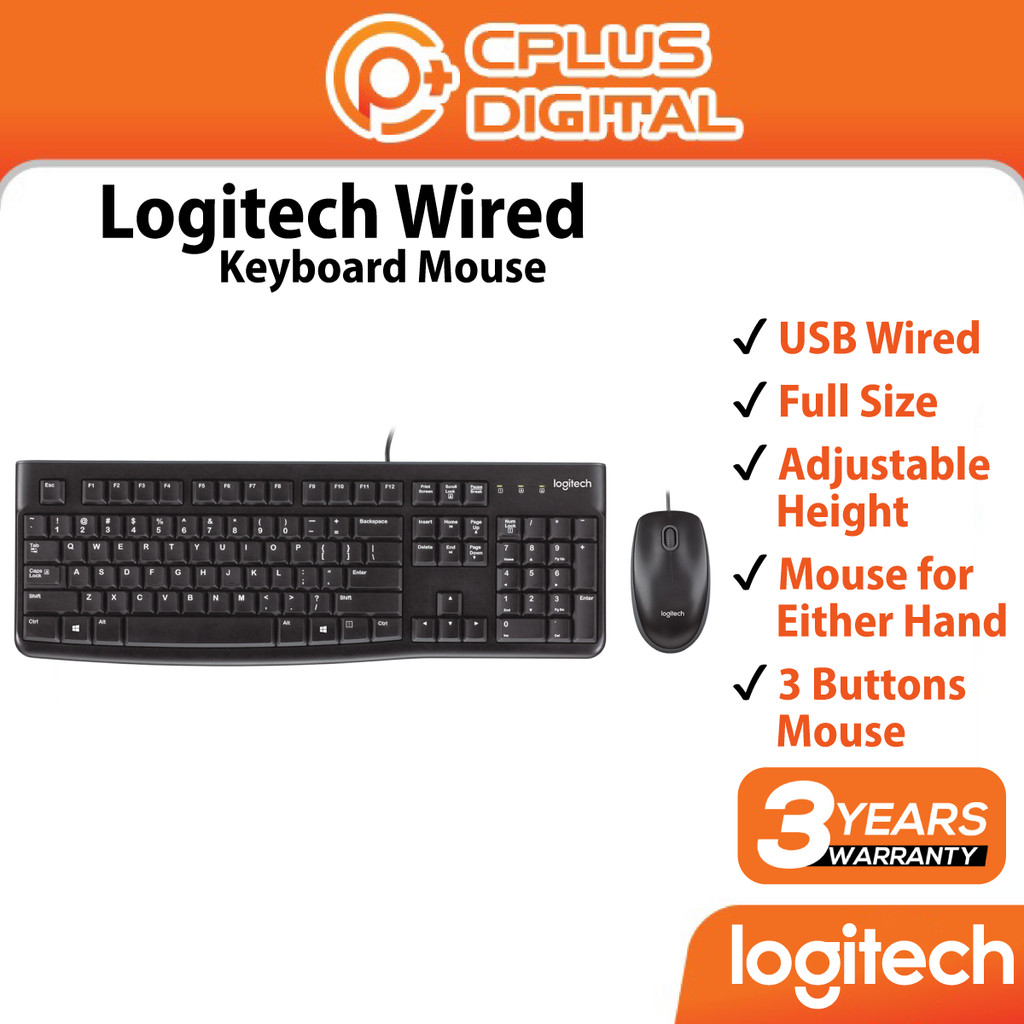 Logitech Wired Keyboard and Mouse Combo Full Size Adjustable Height 3 ...