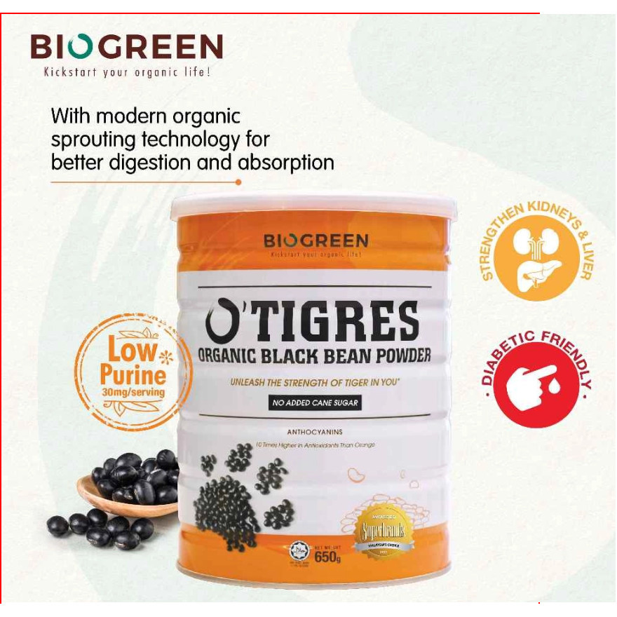 Biogreen O'Tigres Organic Cane Sugar Free Black Bean Powder (650g ...