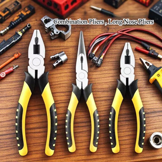 6"/8" Combination/Diagonal/Long Nose Plier Yellow Handle High Hardness ...