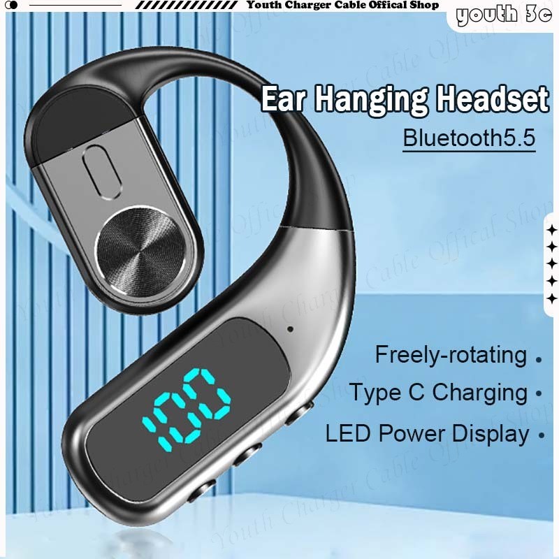 Bluetooth 5.5 Ear Hanging Wireless Bluetooth Earphones with LED Power ...