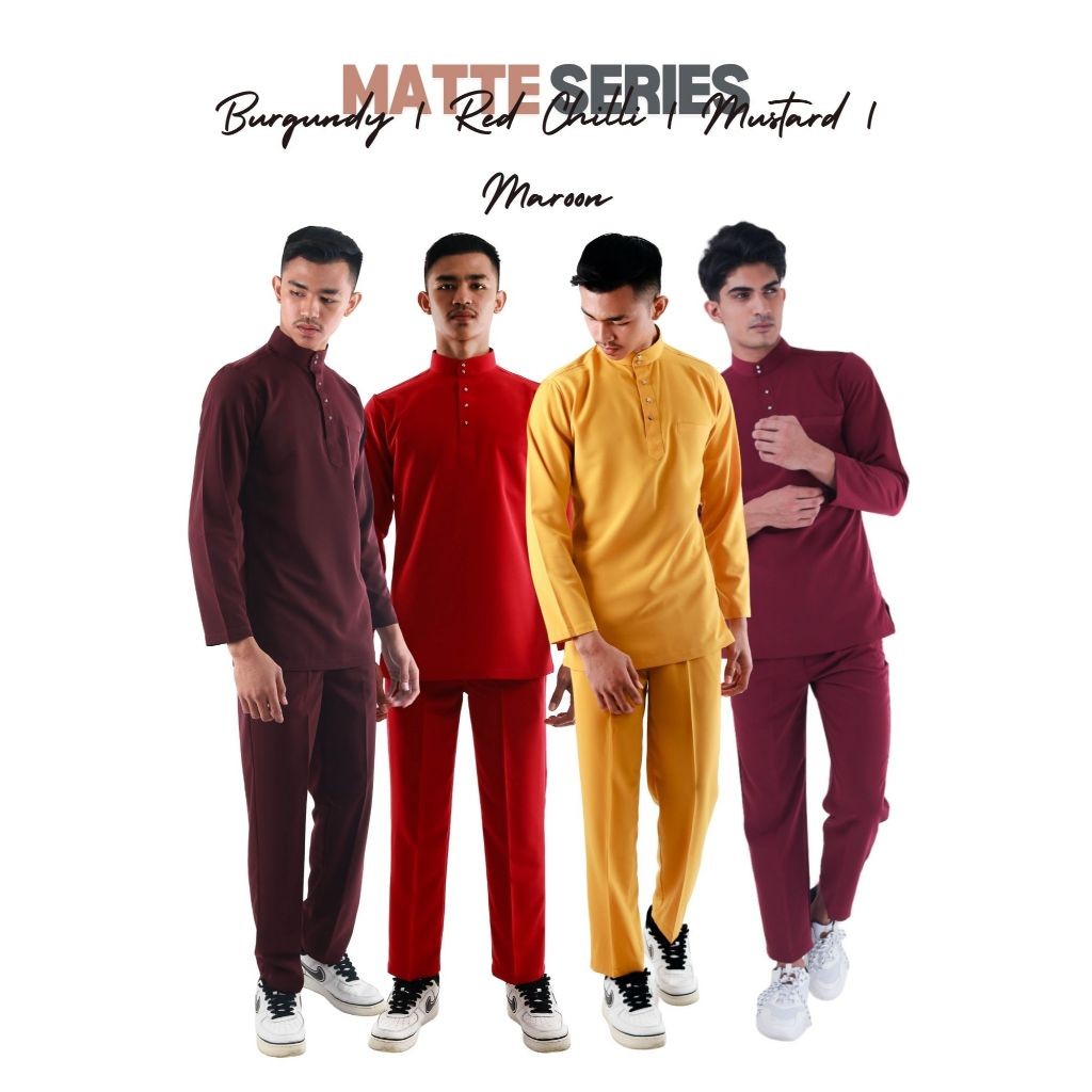 Mustard Maroon Red Chilli Burgundy - Baju Melayu Modern Slimfit 🎁 Free ...
