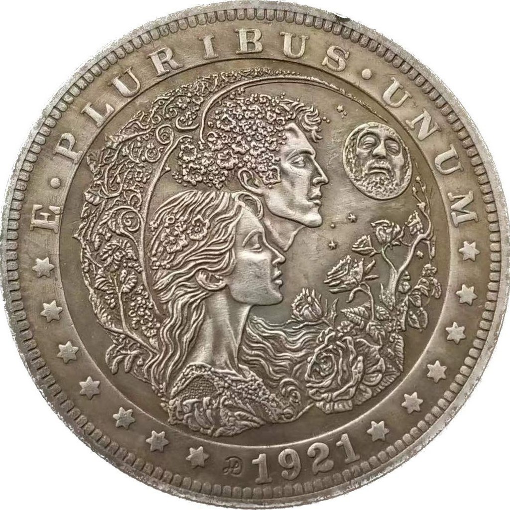 Yixi 38mm 1921 Stray Coin Couple Rose Brass Old Silver Commemorative ...