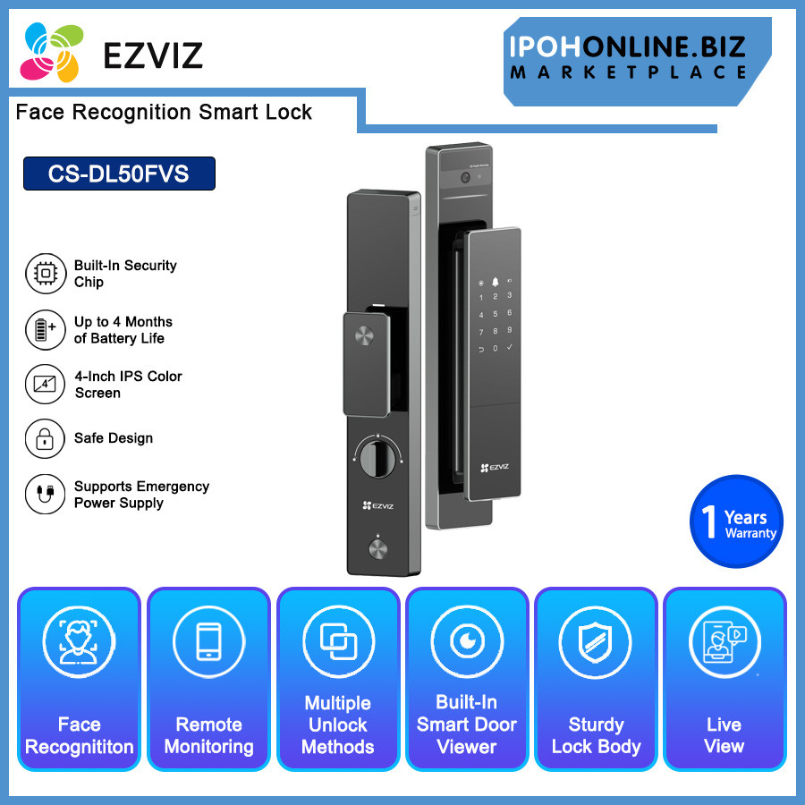 EZVIZ DL50FVS Face Recognition Smart Lock Keyless Doorlock Dual-Lens ...