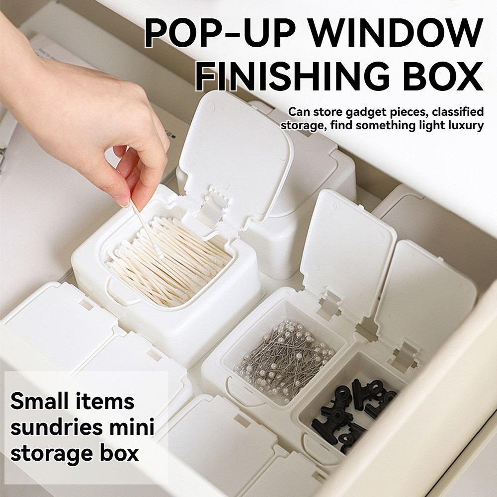 Desktop Storage Box Mini With Lid Pop-Up Window Cotton Swab Plastic ...