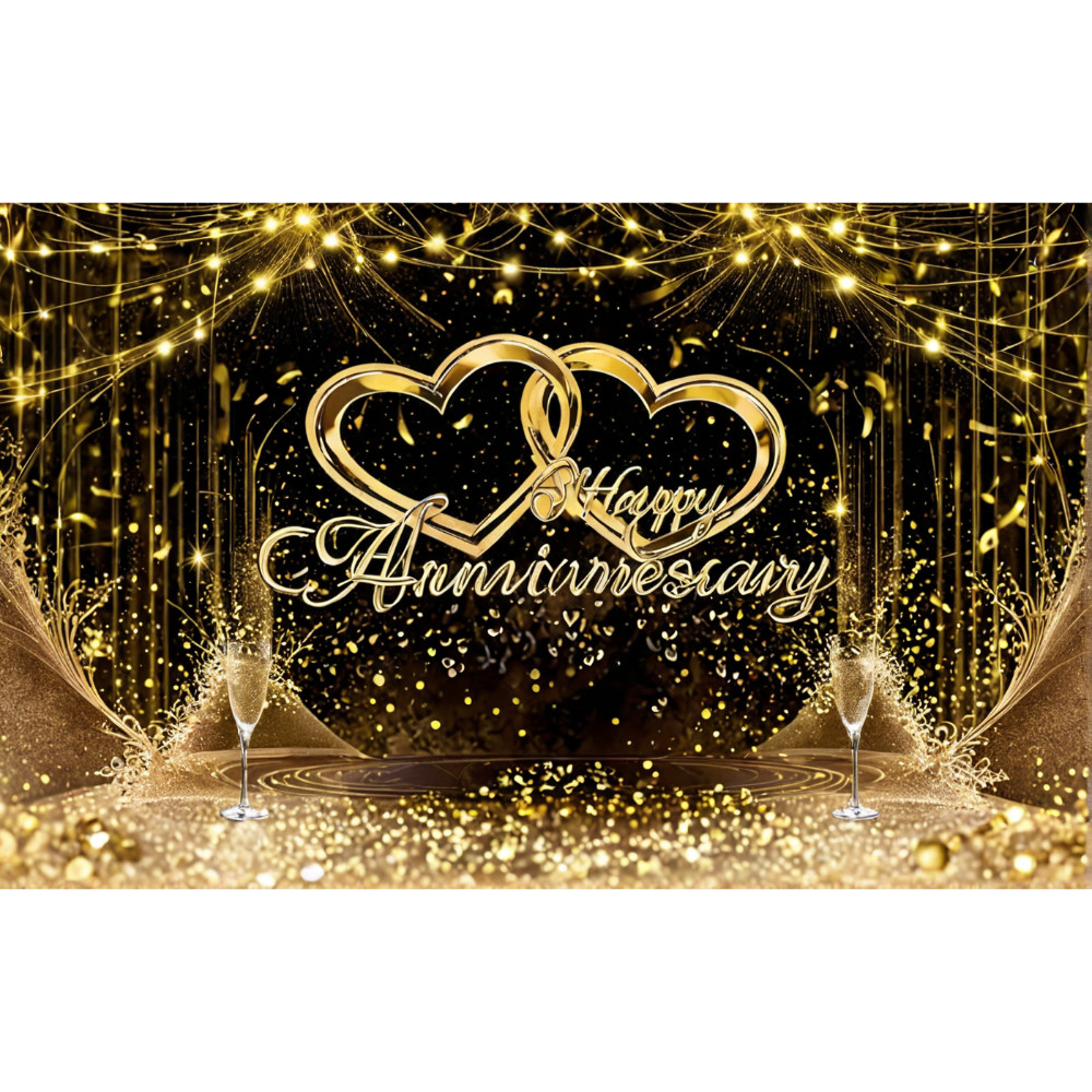 Black and Gold Happy Anniversary Backdrop Wedding Anniversary ...