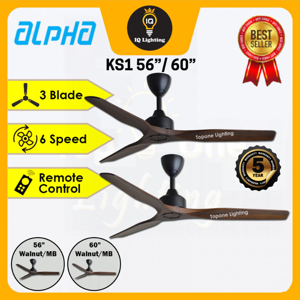 ALPHA Vannus - KS1 3B 56" / 60" Inch DC Motor Ceiling Fan with 3 Blades ...