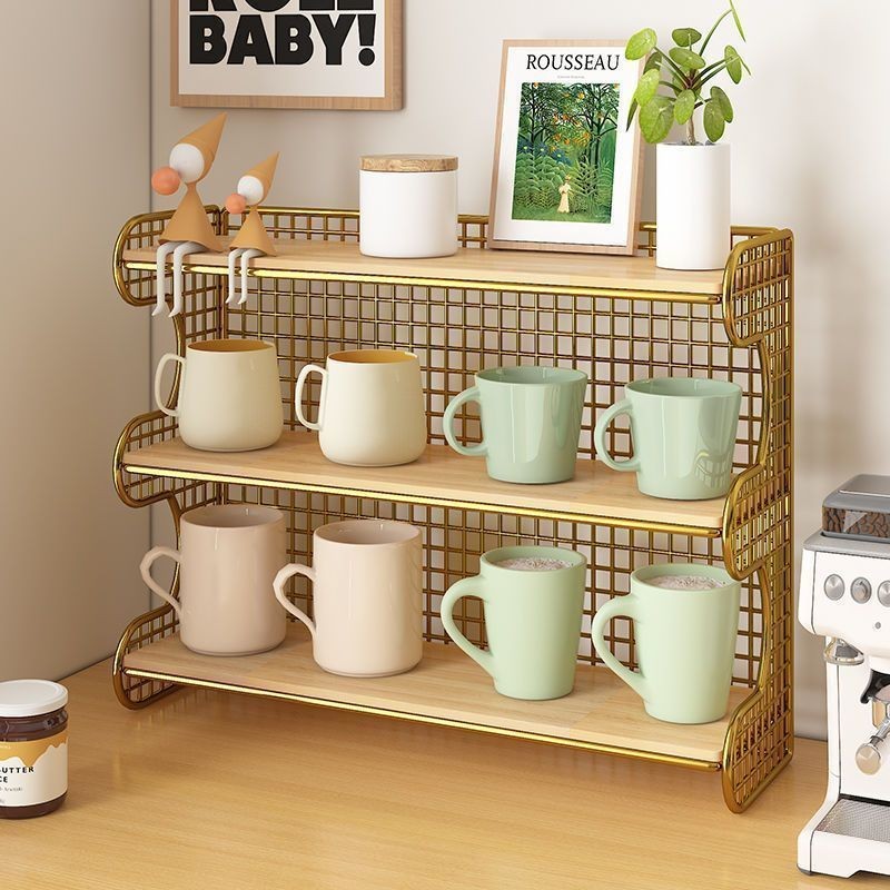 Cup Holder Kitchen Countertop Layered Cupware Rack Thermos Bottle Tea ...