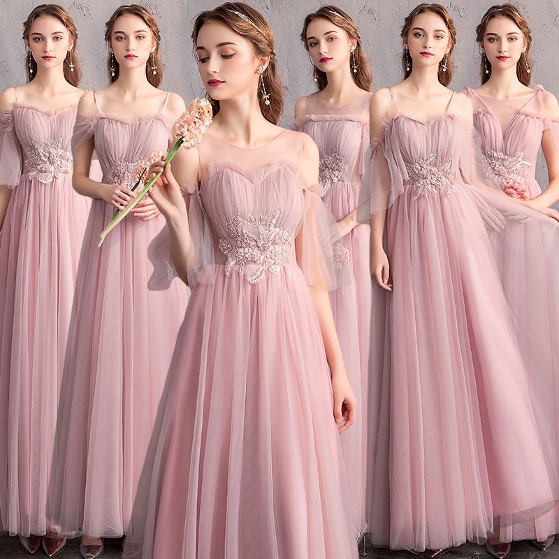 2025 Styles Bridesmaid Dress Long Pink Bridesmaid Group Wedding Simple ...