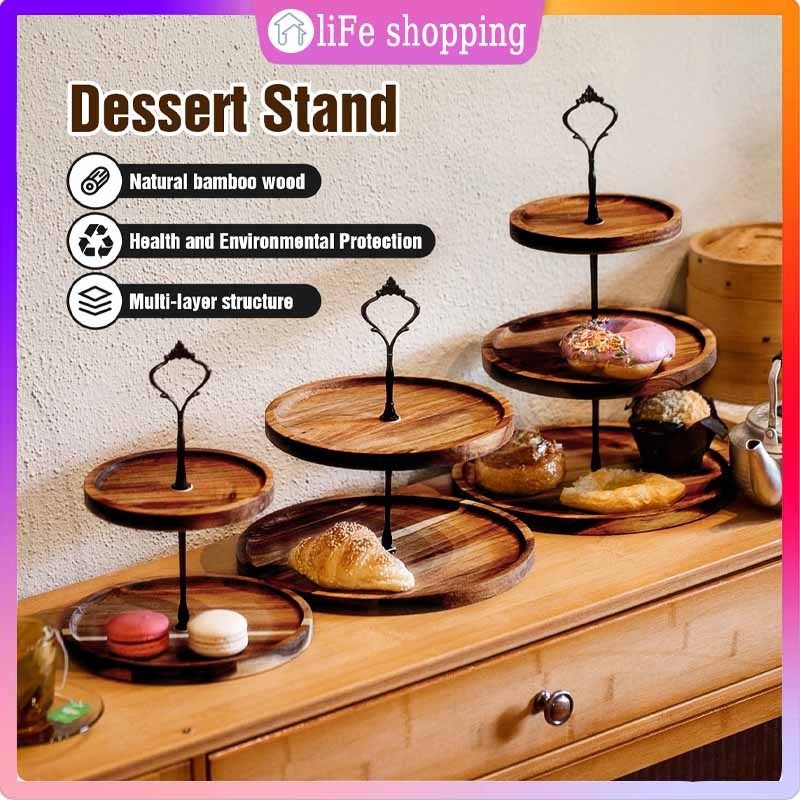 Re-burn 3Layers of Dark Brown Wood Decorative Tray Cake Dessert Rack ...