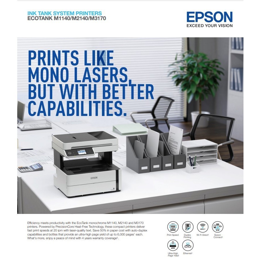 Epson EcoTank M2170 M3170 A4 Mono Ink Tank Printer Monochrome A4 B&W ...