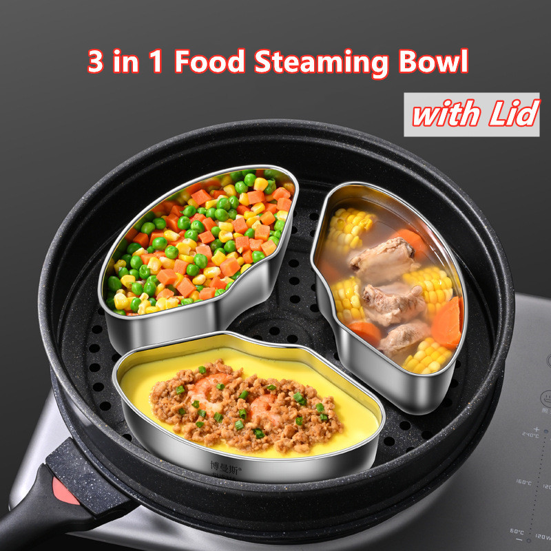 3Pcs Stainless Steel Steaming Plate Fan Shaped Divided Steaming Plate ...