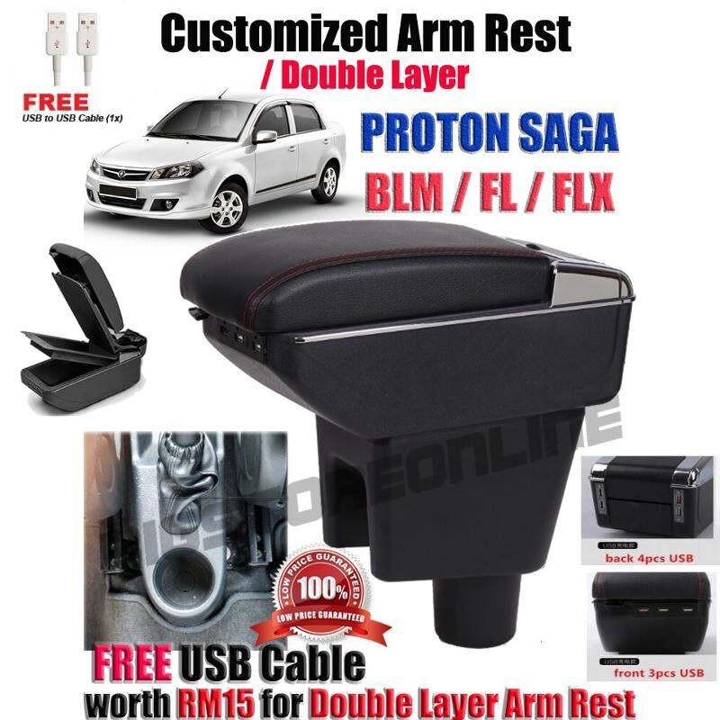 Car Armrest 7 USB PVC Proton Saga FL FLX BLM arm rest Red Line With ...