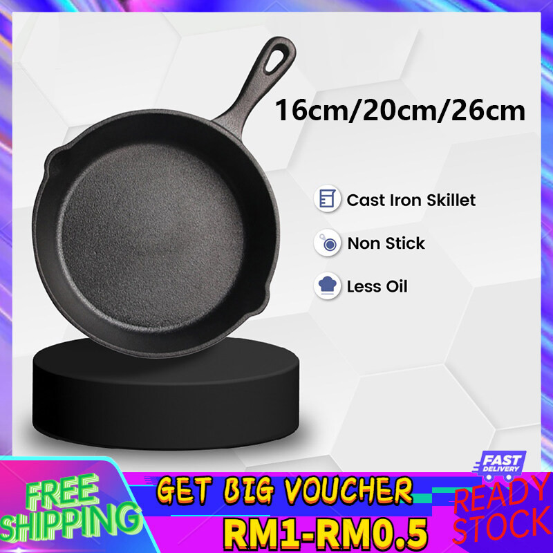 Pre-Seasoned Pure Cast Iron Skillet Round Non Stick Frying Pan Grill ...
