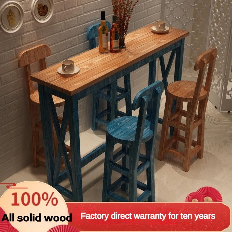 Solid Wood Bar Counter Chair High Bar Table Distressed Bar Counter ...
