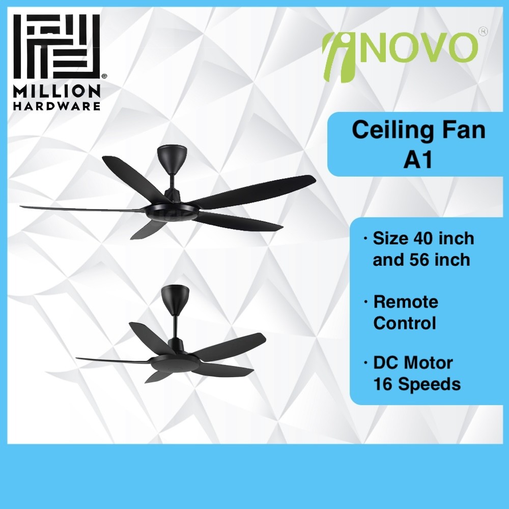 Inovo A1 Remote DC Motor Ceiling Fan 56"/40" 5 Blades (Matt-Black) V15 ...