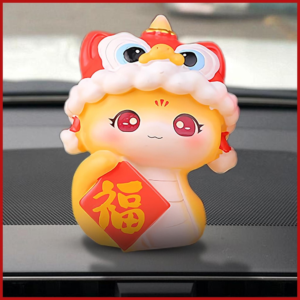 Chinese Year of Snake Statue Cute Snake with Dance Lion Hat Mascot Doll ...